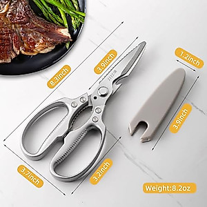 MUZZIZ Kitchen Scissors, All Purpose Heavy Duty Kitchen Shears for Food,Metal Handle Stainless Steel Cooking Scissors for Chicken,Poultry,Meat,Herbs,Fish,Bone,Bread,Dishwasher safe,8.3 Inch silver
