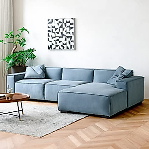 Acanva Modern L-Shaped Deep Sectional Sofa Furniture Set for Living Room Lounge, Minimalist Style Comfy Suedette Upholstery Corner Couch with Chaise, Blue