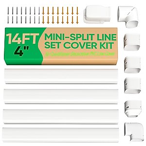 Plusluck 4" 14Ft Mini Split Line Set Cover Kit PVC Decorative Pump Covers AC Line Cover for Outside Units Air Conditioners & Heat Pump