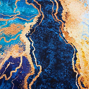 A Nice Night Marble Like Burning Mountain Printed Bedding Set,Retro Style Watercolor Artwork Design,Ultra Soft Comforter Set (Blue, Twin(68-by-88-inches))