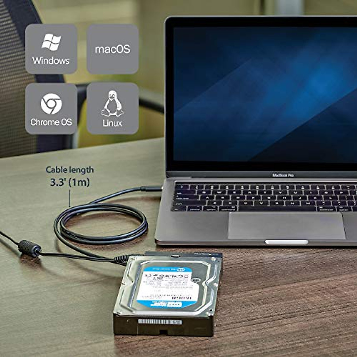 StarTech.com USB C to SATA Adapter Cable - for 2.5 / 3.5” SATA Drives - 10Gbps - USB 3.1 - SATA to USB Adapter - External Hard Drive Cable (USB31C2SAT3)