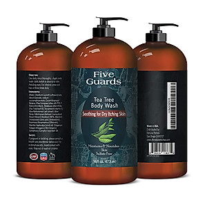 FIVE GUARDS Tea Tree Oil Body Wash With Mint Removes Body Odor, and more. Botanical Shower Gel Soap Women & Men with Oregano, Rosemary, Cinnamon oil - 16 fl oz