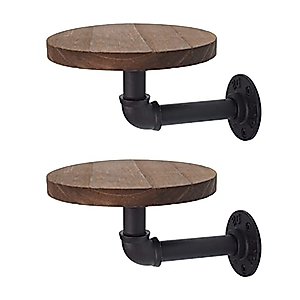 KeaJuidy Wall Mounted Floating Shelves Round Display Rack with Metal Industrial Pipe Brackets, 5.9 inch Industrial Pipe Shelving for Bedroom, Bathroom, Living Room, Kitchen, Set of 2