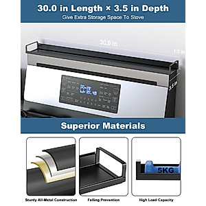 Bumusty 6X Strong Magnetic Shelf for Stove Top, 20"-30" Adjustable Stove Top Shelf, Oven Shelf Spice Rack Over the Stove, Seasoning Organizer Kitchen Shelves, Matte Black