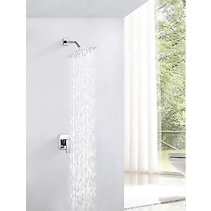 GGStudy Square 6 Inch Stainless Steel Shower Head High Pressure Rainall Shower Head Chrome Ultra Thin Design-Best Pressure Boosting with Silicone Nozzle Easy to Install