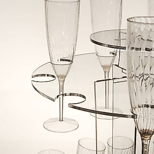 TABLECLOTHSFACTORY 3-Tier Round Clear 21" Acrylic Champagne Glasses Flutes Display Stand, Wine Glass Rack Tower - Holds 23 Stemware + 1 Bottle