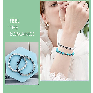 Jewdreamer 12Pcs 8MM Cross Beads Bracelet for Men Women Lava Rock Gemstone Bracelet Tiger Eye Stone Howlite Crystal Stretch Bracelet Set