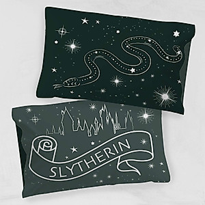 Jay Franco Harry Potter Serpent Stars 1 Pack Pillowcase - Double-Sided Kids Super Soft Bedding - Features Hogwarts House Slytherin