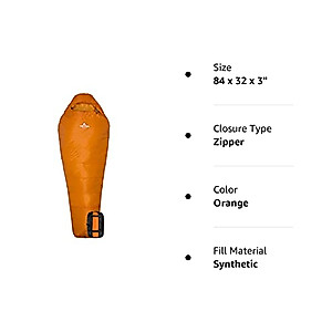 TETON Sports Altos-S 0F Ultralight Mummy Sleeping Bag for Camping, Hiking, Backpacking (Orange), 84 x 32 x 3"