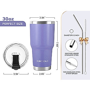 DLOCCOLD 30 oz Tumbler with Lid and Straw, 18/8 Stainless Steel Vacuum Insulated Coffee Tumbler,Insulated Travel Mug Water Cup with Leak-Proof Flip Lid,Metal Straw,Cleaning Brush & Gift Box