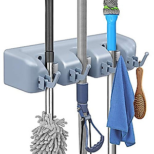 Phoenixee Broom Holder Wall Mount, Broom Holder For Garden, Garage, Multifunctional Mop Holder Wall Mounted, Broom Holder Brackets Equipped with Screws, Broom Holder Brackets (3 Position, 4 Hooks)