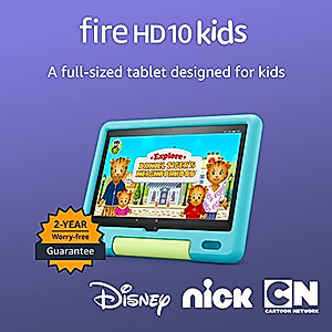 Amazon Fire HD 10 Kids tablet, 10.1", 1080p Full HD, ages 3–7, 32 GB, Aquamarine