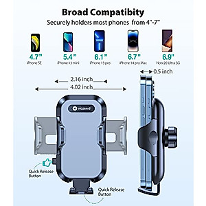 VICSEED Car Phone Holder Mount [All-Round Silicone Protection][Doesn't Slip&Drop] Air Vent Cell Phone Holder for Car Hands Free Easy Clamp Cradle in Vehicle Fit All iPhone Samsung Android Smartphone