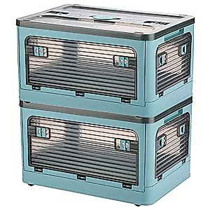 UNDERCURRENT SURGING Collapsible Storage Bins,Storage Bins with Lids,Stackable Toy, 8.2Gal Folding Storage Box (Blue 2 Pack)