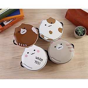 VanEnjoy Big Capacity 24oz 3D Cute Cartoon Microwave Ceramic Soup Cat Bowl Instant Noodle Bowl Cereal Bowl for Salad Fruit Vegetable with Ceramic Kitty Cat Lid and Handles (coffee)