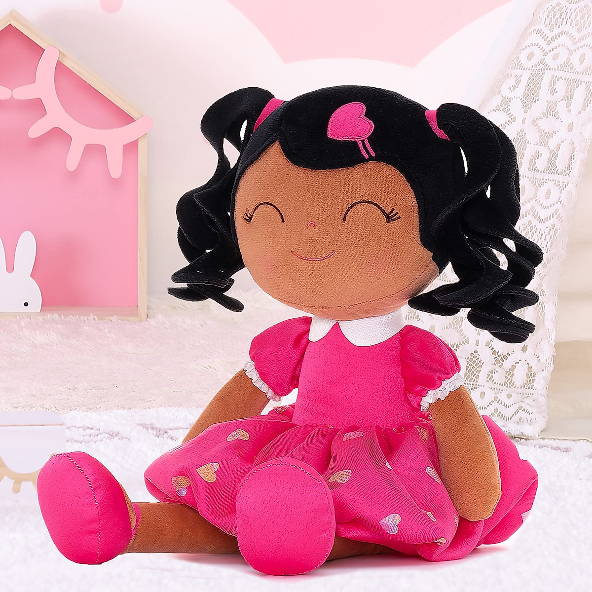 Gloveleya Baby Doll Gifts Plush Curly Girl Toys with Love 16" Rose