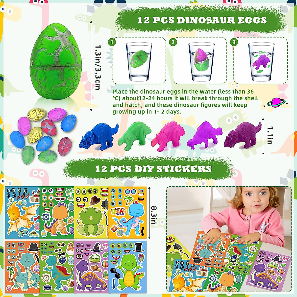168Pcs Dinosaur Birthday Party Favors, Dino Party Favors Include Masks Bubble Stamps Hatching Eggs Bags Craft Bookmarks DIY Stickers Slap Bracelets for Dinosaur Birthday Party Decorations Supplies