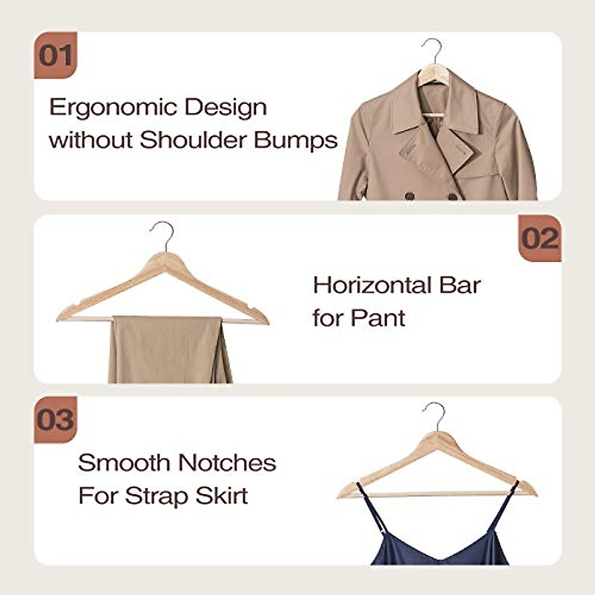 FairyHaus Wooden Hangers 20 Pack, Natural Wood Hangers with 360° Swivel Hook and Notches, Slim & Lightweight Hangers Wood for Clothes Coat Suit Jacket