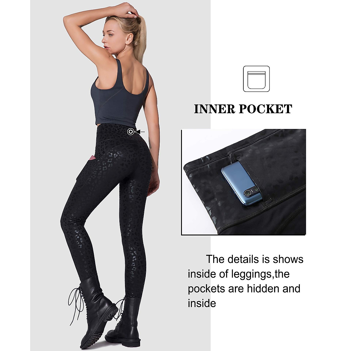 Dragon Fit High Waist Yoga Leggings with 3 Pockets,Tummy Control Workout Running 4 Way Stretch Yoga Pants (Medium, Black Leopard)