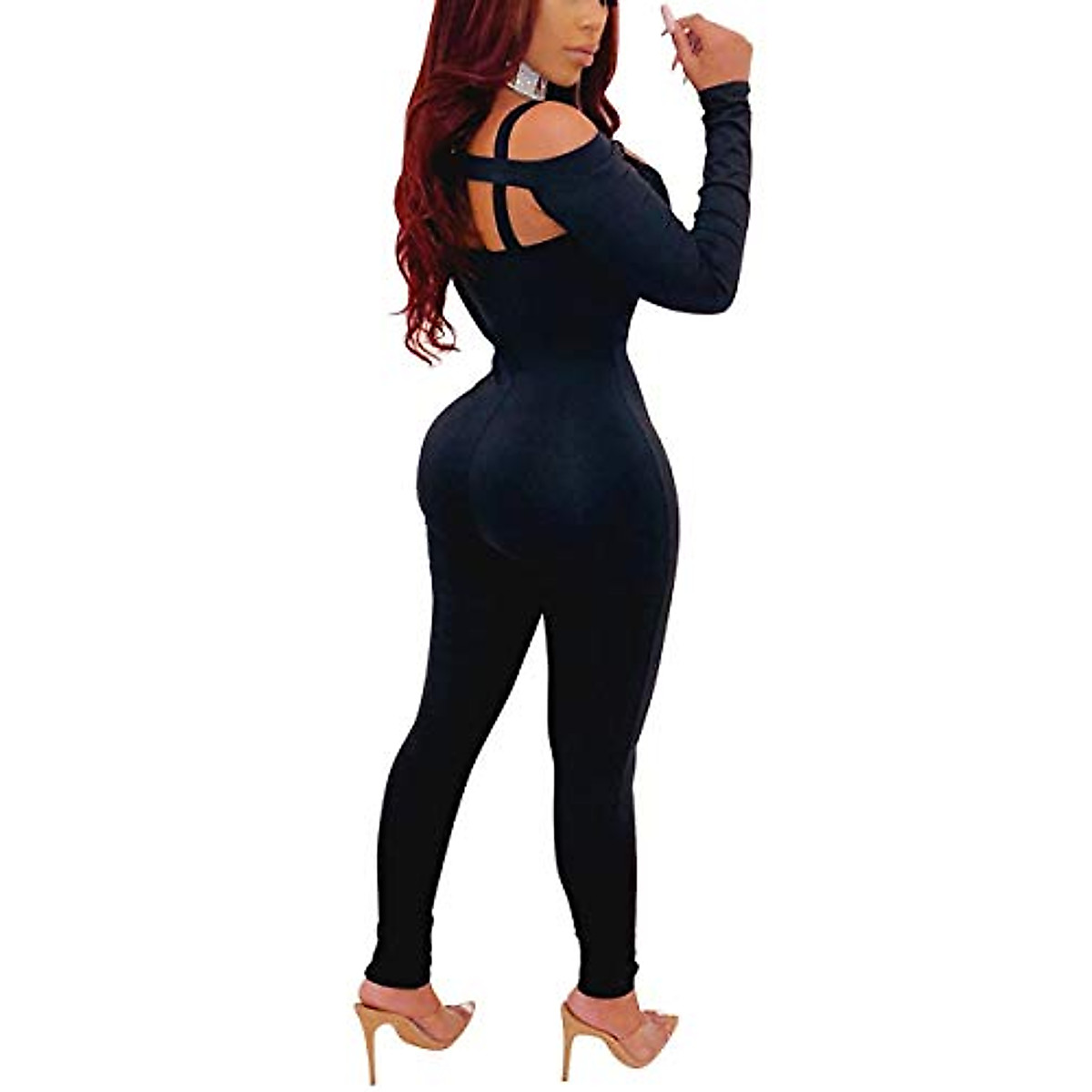 Uni Clau Women's Sexy See Through Jumpsuit Sheer Mesh Hollow Out Criss Cross Bodycon Jumpsuits One Piece Club Rompers Black XL