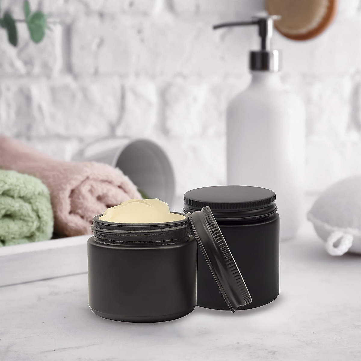 Cornucopia 4oz Black Coated Glass Jars (12-Pack); Cosmetic Jars with Black Metal Lids and Black Matte Exterior, 4-Ounce