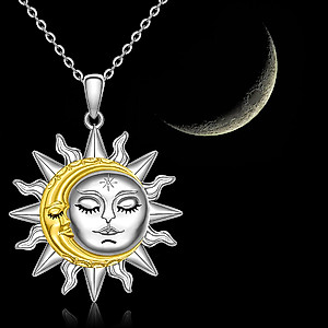 Jewlikee Sun Necklace Gold and Silver Moon Necklaces for Women Sun Moon Pendant Sunshine Sterling Silver for Couples Gift