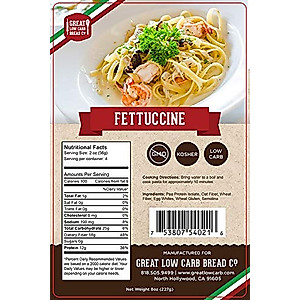 4 Pack Assortment Low Carb Pasta, Fettuccine, Rotini, Penne, and Elbows, Great Low Carb Bread Company