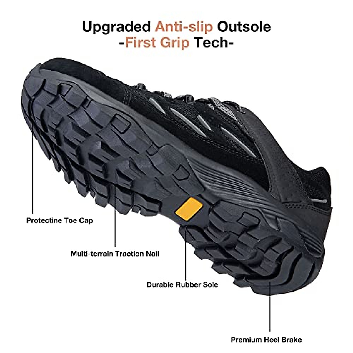 SILENTCARE Men's Waterproof Hiking Shoes Non-Slip Comfortable Outdoor Walking Hike Footwear(Medium, Black Grey,Numeric_11.5)