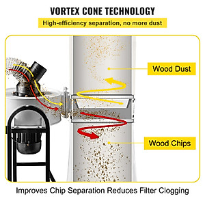 VEVOR 1.5 HP Dust Collector, 647 CFM Portable Vortex Dust Collector, Woodworking Dust Collector with 13.2-Gallon Collection Bag and Mobile Base, 220V Dust Collection System 25-Micron Canister Kit