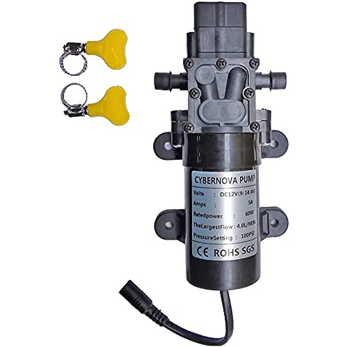 CYBERNOVA DC12V 100PSI 4.0L / m Self-priming High Pressure Diaphragm Pump for Fresh Water with Pressure Switch Caravan/Boat/RV/Garden // Vehicle Cleaning/Camper