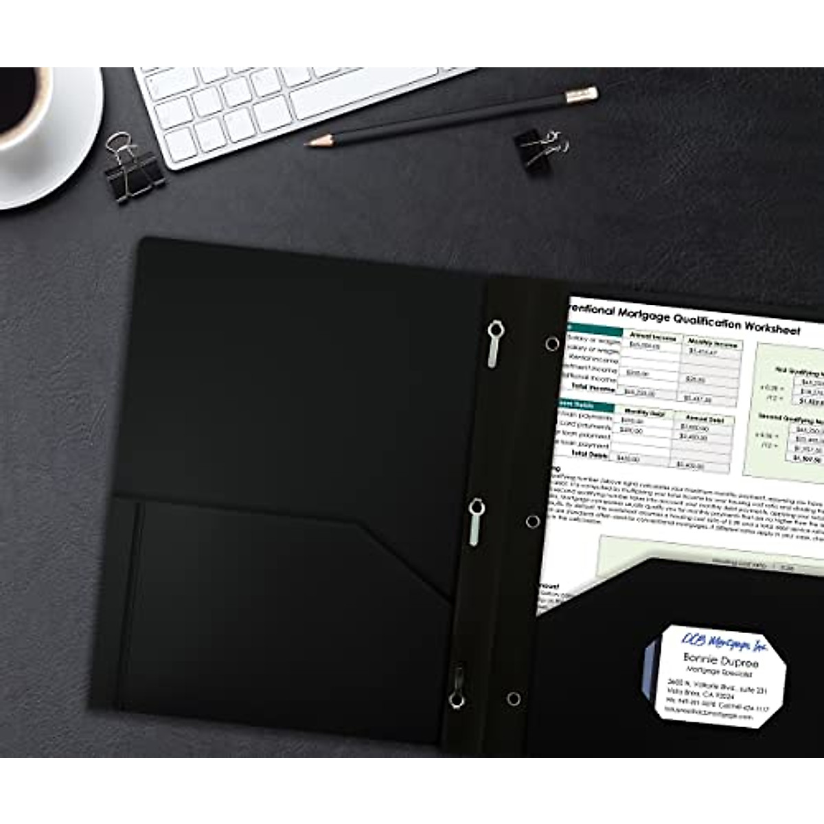 Better Office Products Black Plastic 2 Pocket Folders with Prongs, Heavyweight, Letter Size Poly Folders, 24 Pack, with 3 Metal Prongs Fastener Clips, Black