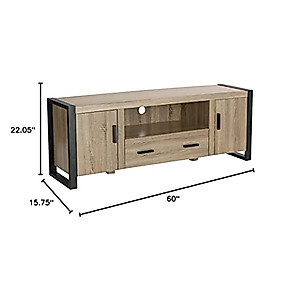 Walker Edison Industrial Modern Wood Universal TV Stand with Cabinet Doors and Open Shelves for TV's up to 64" Flat Screen Living Room Storage Entertainment Center, 60 Inch, Driftwood