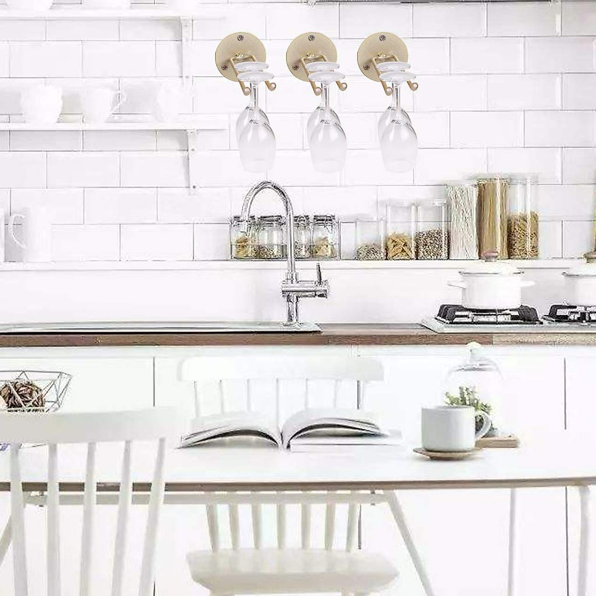 Fvstar 4 Sets Wine Glass Holder 2 in 1 Coffee Mugs Wine Glass Hanger Racks Wall Mounted Stemware Hooks Cups Bracket Organization and Storage for Bar Home Cafe (Black)