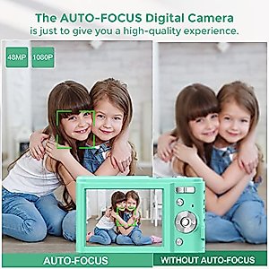 RUAHETIL Digital Camera, Autofocus FHD 1080P 48MP Kids Vlogging Camera with 32GB Memory Card, 2 Charging Modes 16X Zoom Compact Camera Point and Shoot Camera for Kids Teens (Green)
