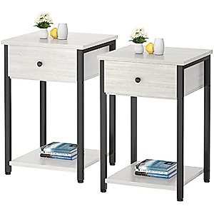 Ecoprsio Nightstand Set of 2 Modern End Table Side Table with Drawer and Storage Shelf Wood Night Stand Greige Bedside Table for Bedroom, Living Room, Sofa Couch, Hall, Easy Assembly, Greige