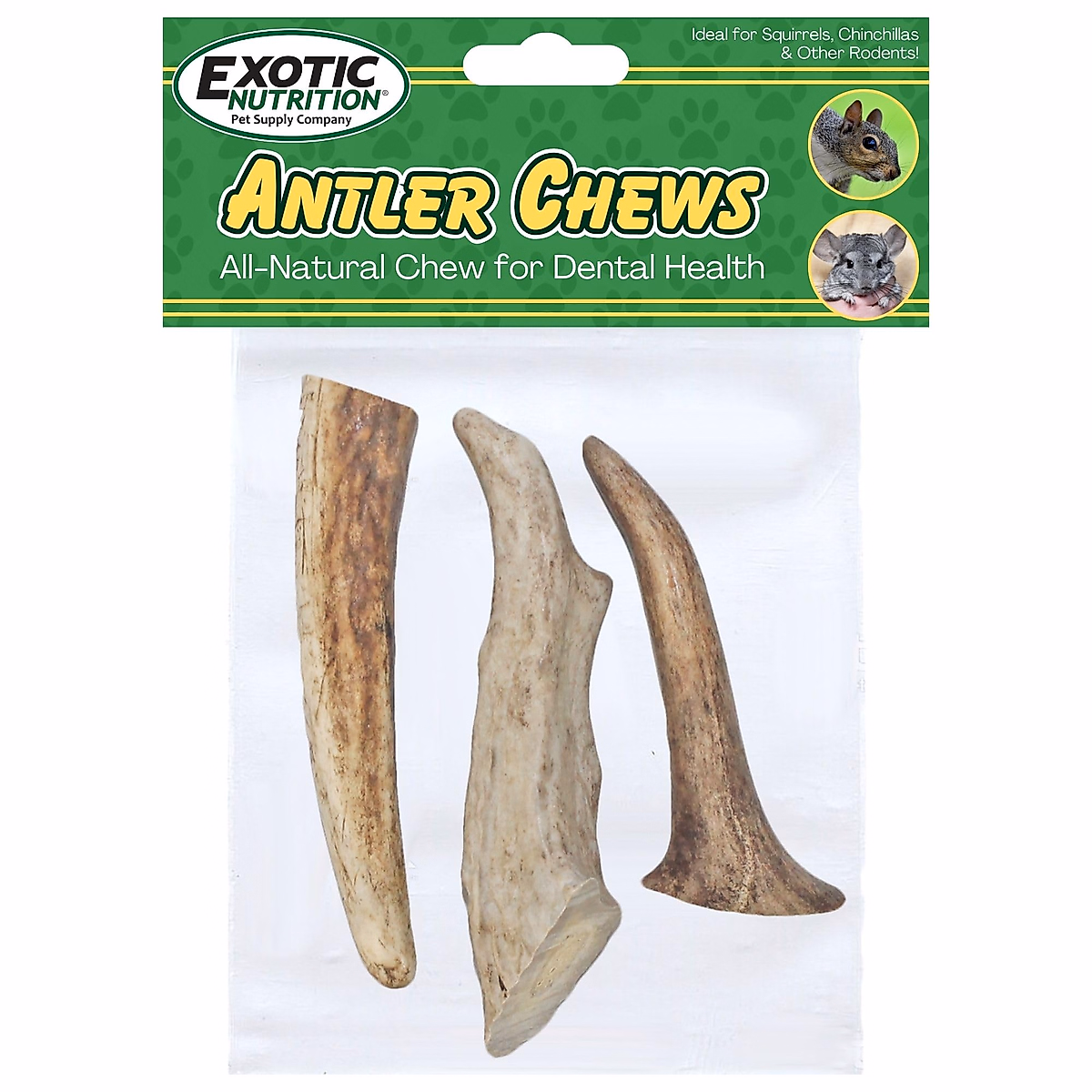 Exotic Nutrition Antler Chews - Safe Small Animal Chew - Natural Source of Healthy Minerals - Chinchilla, Hamster, Degu, Prairie Dog, Squirrel and Other Chewing Pets