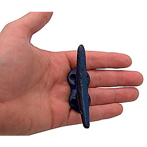 Wowser Nautical Blue Cast Iron Boat Cleat Wall Hooks, 3.5 Inches, Set of 3