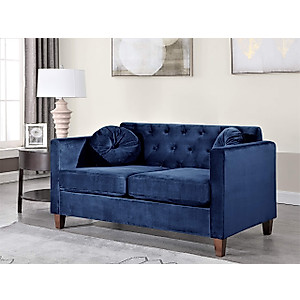 Container Furniture Direct Persaud Living Room Loveseat with Classic Chesterfield Velvet Upholstery, Ideal for Home, Office and Apartment, Cobalt Blue