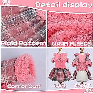 Winter Dog Dress, Cute Warm Fleece Dog Hooded Sweater, for Small Dogs Girl, Pink Plaid Puppy Dresses Clothes for Chihuahua Yorkie,Cat Apparel (Pink, X-Small)