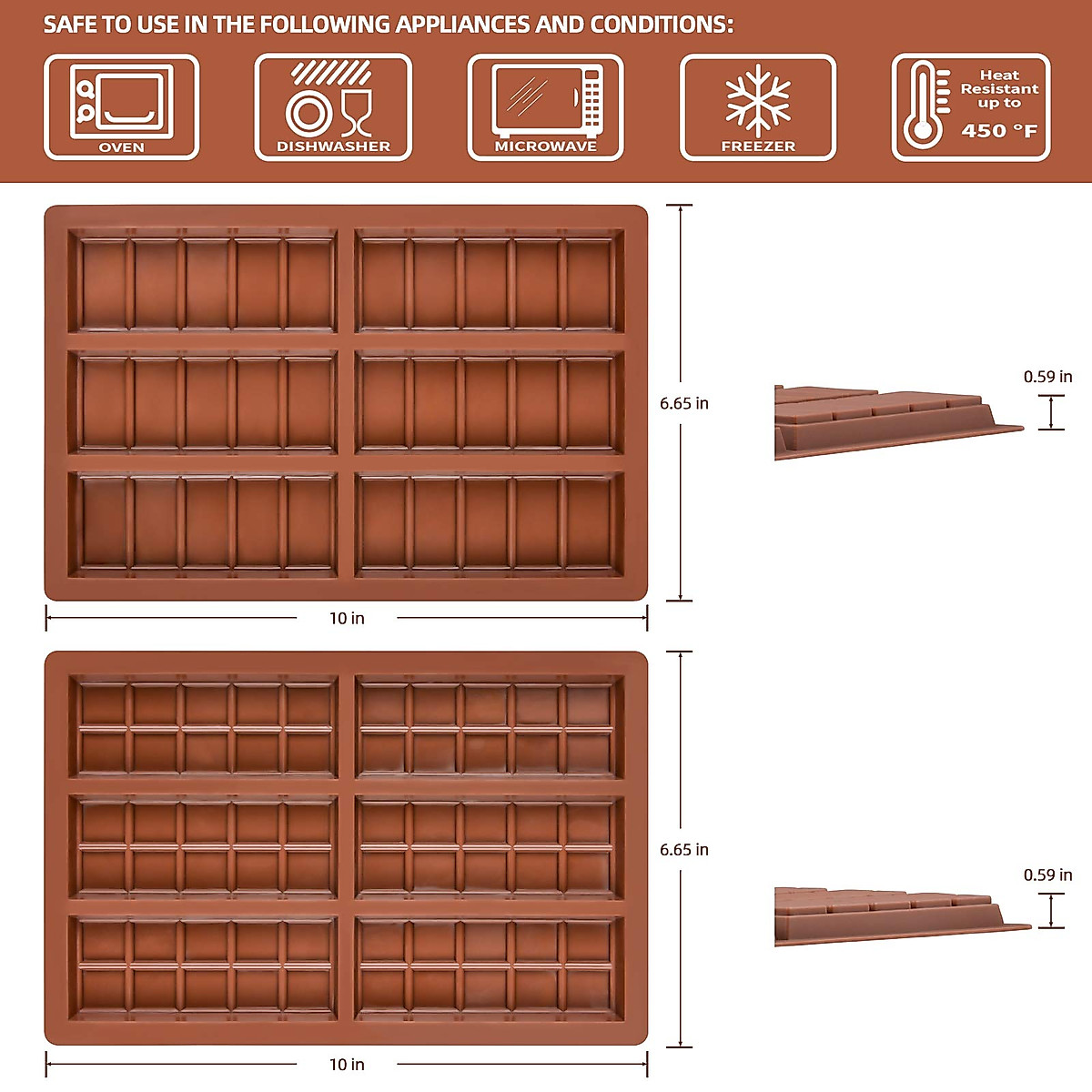 Fimary Chocolate Molds - Non-Stick Chocolate Candy Molds, Food Grade Silicone Chocolate Bar Mold for Baking, Candy, Chocolate Snacks, Create Delicious Chocolates with Ease - 2 Pack