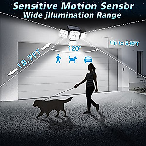 ‎Flora Element Solar Lights Outdoor with Motion Sensor, 180 LED 3000LM Security Lights with Remote Control 4 Adjustable Heads IP65 Waterproof Flood Lights for Garage Garden Yard Pathway 2 Pack