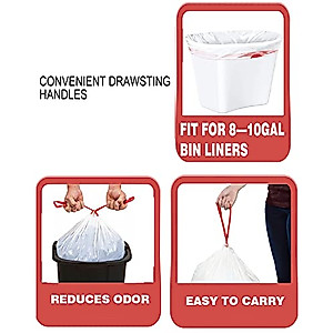 BEIDOU-PAC Trash Bags 8-10 Gallon Drawstring, 120 Count, Multifold Roll Garbage Bags, Large Kitchen Trash Bags, Odorless & Heavy Duty White Plastic Food Scrap Bags for Bathroom Bedroom Office Waste