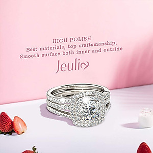 Jeulia 2.5 Carat Double Halo Cushion Cut Ring Halo Cubic Zirconia Engagement Rings 925 Sterling Silver Wedding Ring Set Anniversary Promise Romantic Jewelry Gift for Her