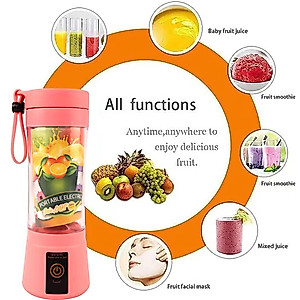 HERAVI'S Portable Blender with Brush, Rechargeable USB Blender, Smoothie Blender with 6 Blades Mini Blender for Kitchen, Home, Travel (Pink)