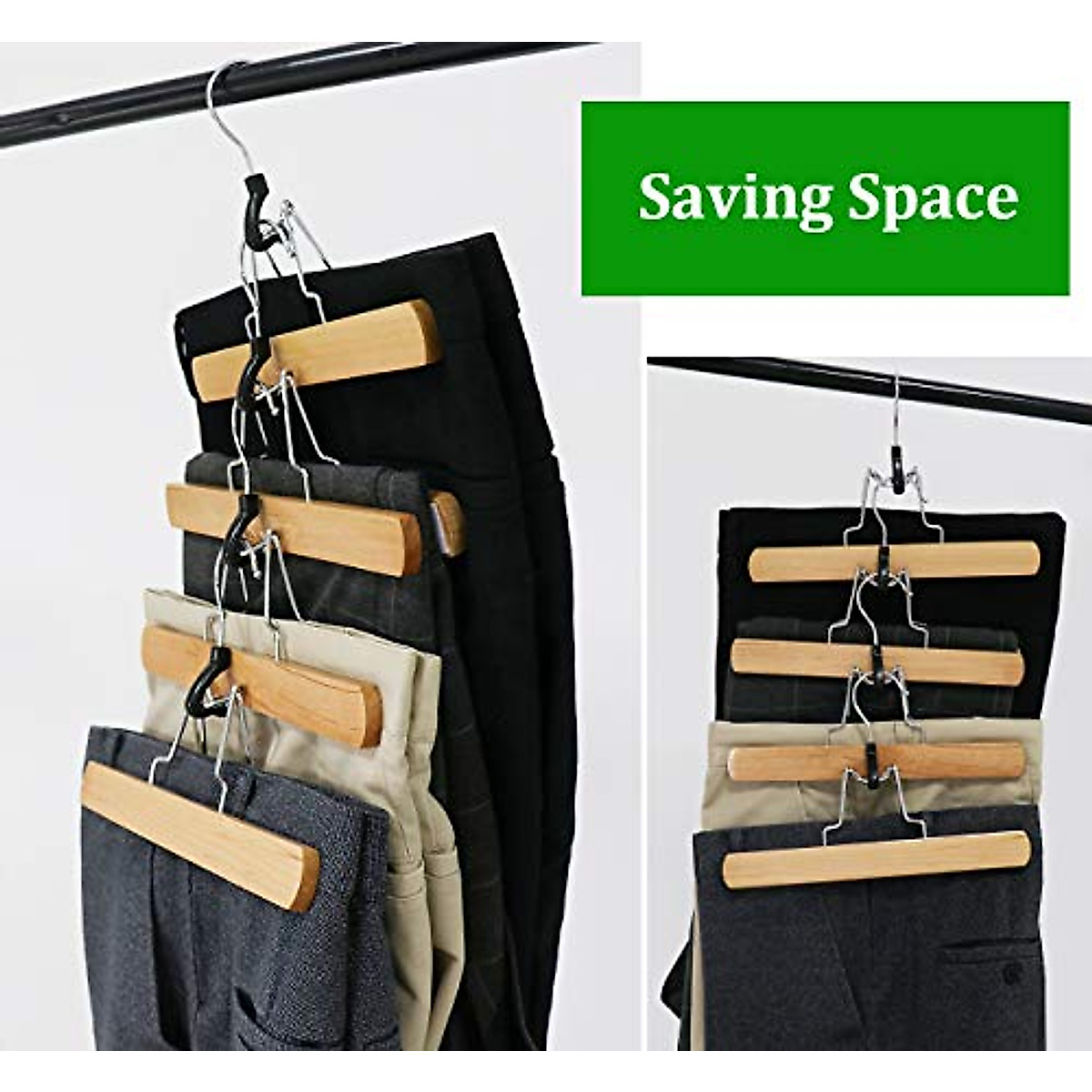 Wooden Pant Hangers, Lemonfilter 12 Pack Pant Hangers Wood with Non Slip Padded Velvet, Non Slip Pants Pangers with 360° Swivel Hook, Natural Wooden Dress Pants Hangers for Men, Skirts, Trousers, Wigs