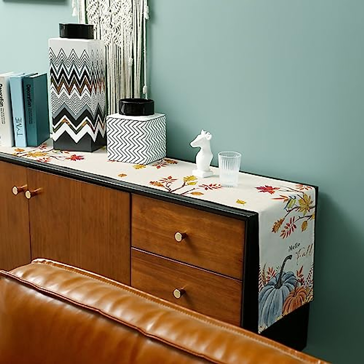 Hello Fall Table Runner 120 inch Long, Pumpkin Maple Leaf Thanksgiving Table Runners Burlap Dresser Scarves for Dining Coffee Table Party Holiday Farmhouse Autumn Harvest Seasonal Kitchen Decor