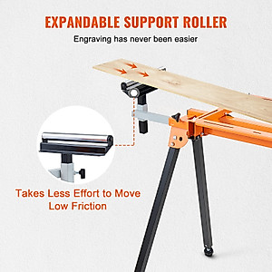 VEVOR Miter Saw Stand, 79in Collapsible Rolling Miter Saw Stand with One-piece Mounting Brackets Clamps Rollers, Heavy Duty Folding Miter Saw Stand with Sliding Rail, 330lbs Load Capacity