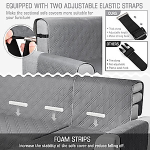 TAOCOCO 100% Waterproof Sectional Couch Covers L Shaped Sofa Covers Chaise Lounge Cover 3pcs Reversible Couch Covers for Sectional Sofa Pet Kids Furniture Protector with Elastic Straps(Small, Gray)