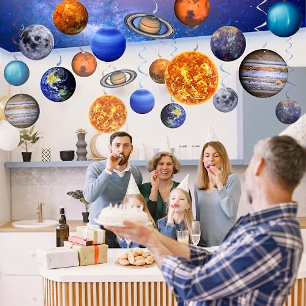 20PCS Space Solar System Theme Hanging Swirls Decorations, Outer Space Party Supplies Ceiling Hanging Swirls for Birthday Baby Shower Party Decorations