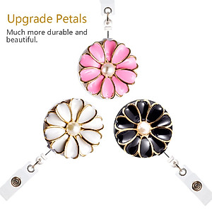 Qinsuee Retractable Badge Holder with Alligator Clip, 24 inch Retractable Cord, ID Badge Reel with Pearl, 3 Pack (Multiple)